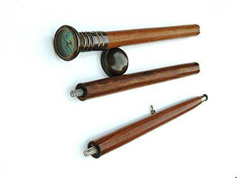 Walking Stick With Brass Compass Handle in Three Fold Stick - Etsy