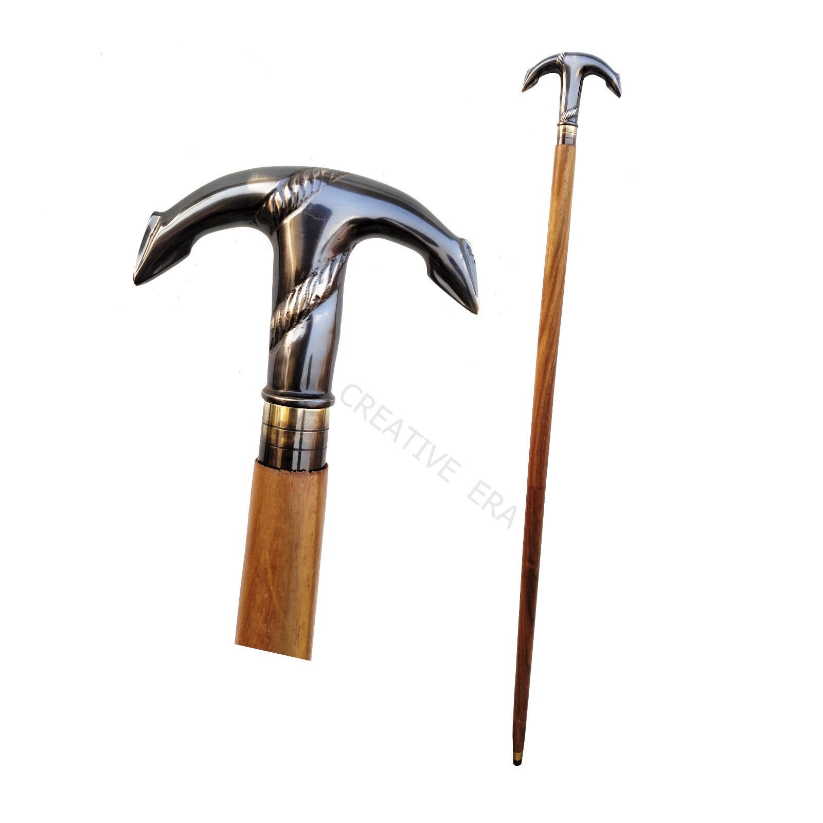 Brass Anchor Head Handle Antique Style Solid Victorian Wooden Walking ...