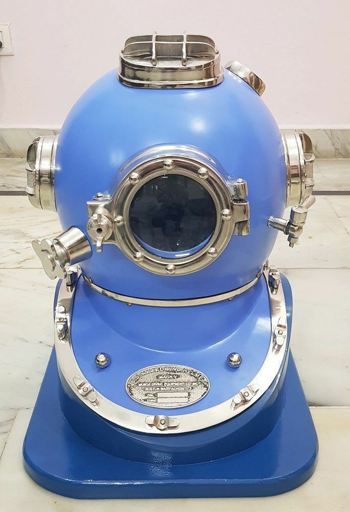 BLUE Scuba Morse Boston Brass Diving Helmet US Navy Divers for Home and ...
