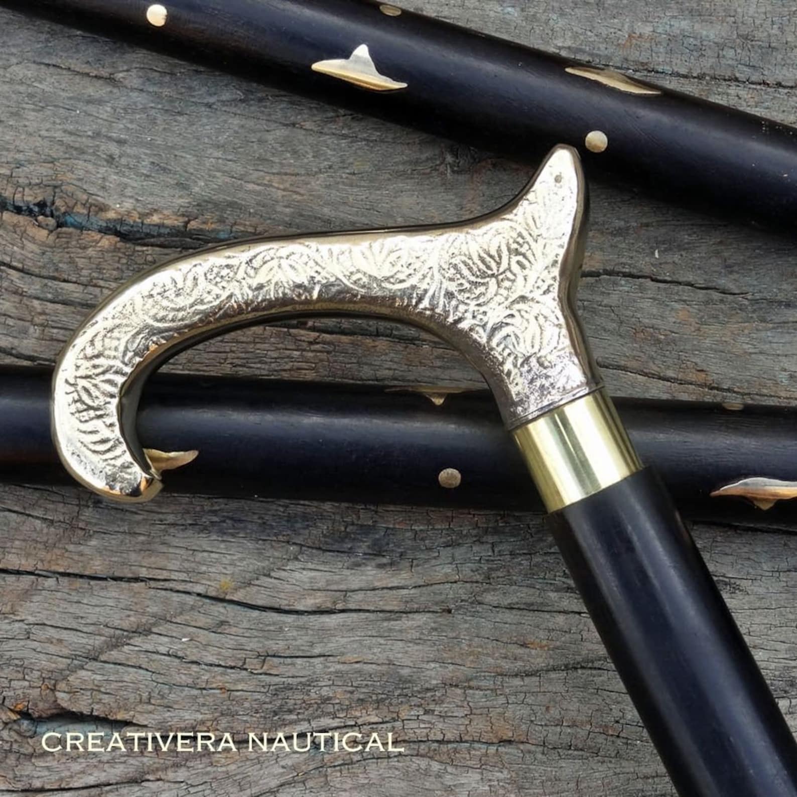 Brass Designer Victorian Handle Wooden Walking Cane Antique Style Stick ...