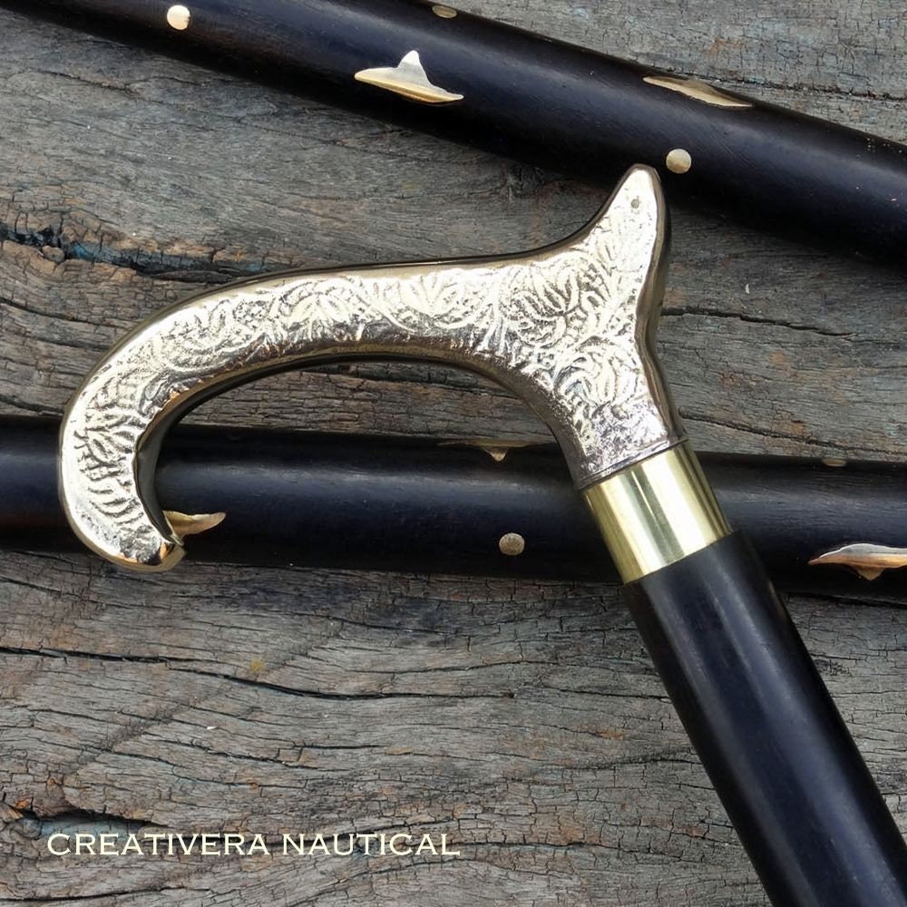 Brass Designer Victorian Handle Wooden Walking Cane Antique Style Stick ...