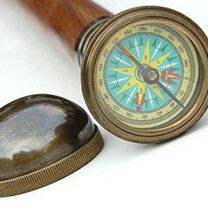 Walking Stick With Brass Compass Handle in Three Fold Stick - Etsy