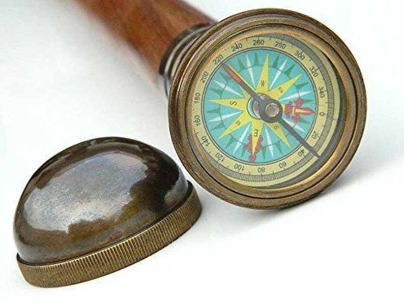 Walking Stick With Brass Compass Handle in Three Fold Stick - Etsy