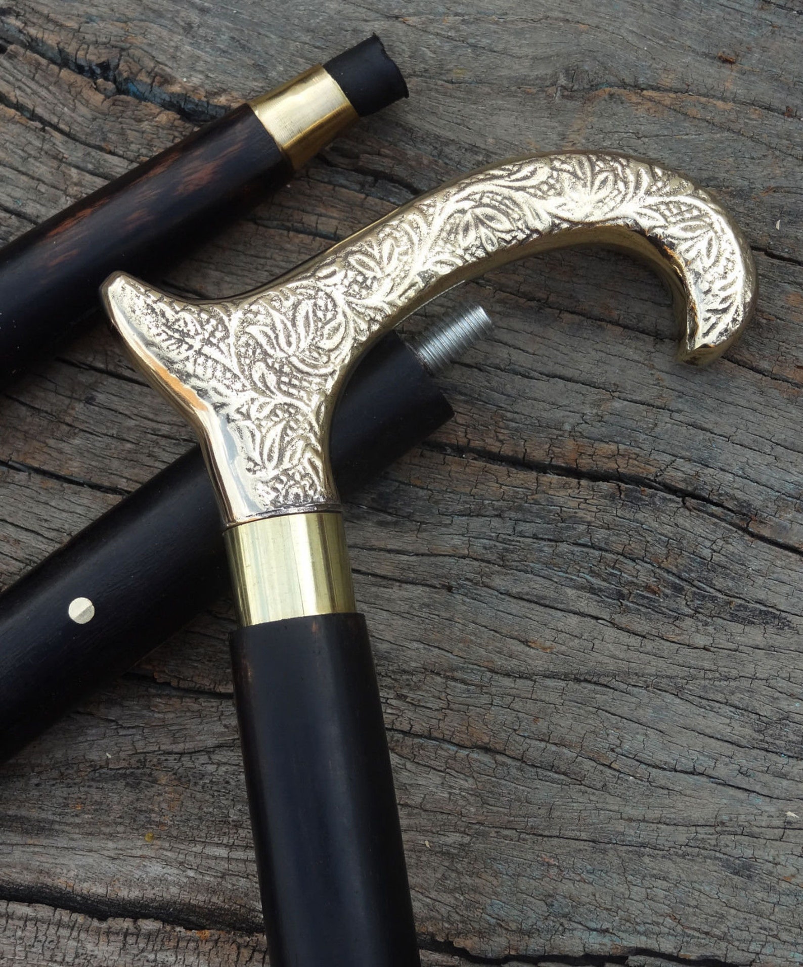 Brass Designer Victorian Handle Wooden Walking Cane Antique Style Stick ...