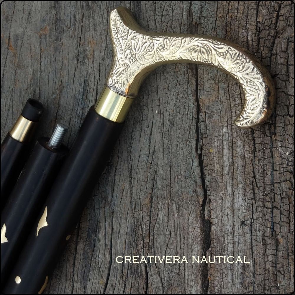 Brass Designer Victorian Handle Wooden Walking Cane Antique Style Stick ...