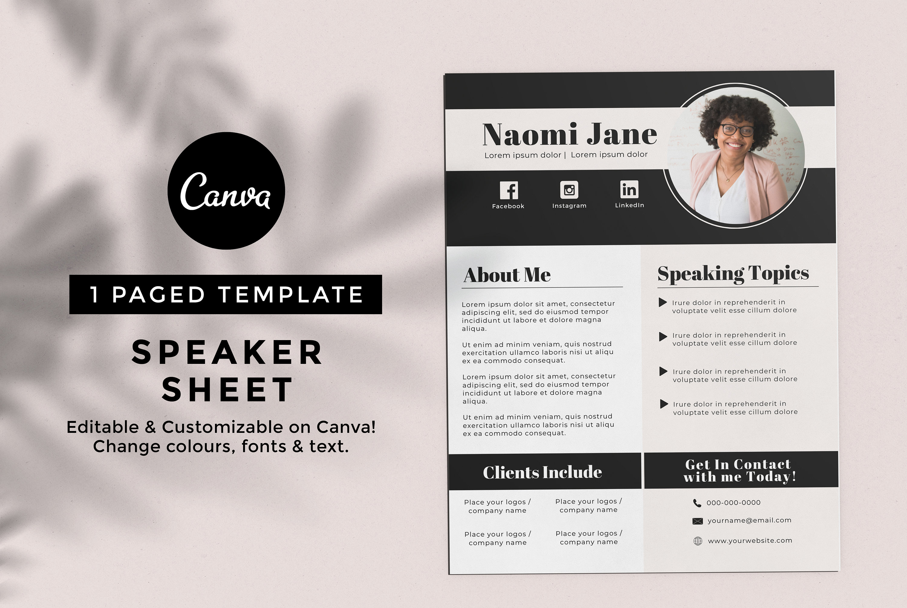 Speaker Sheet, Canva Template, Speaker Sheet Template, Speaker One ...
