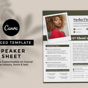 Speaker Sheet, Canva Template, Speaker Sheet Template, Speaker One Sheet, Professional Speaker ...