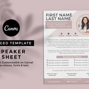 Speaker Sheet, Canva Template, Speaker Sheet Template, Speaker One ...