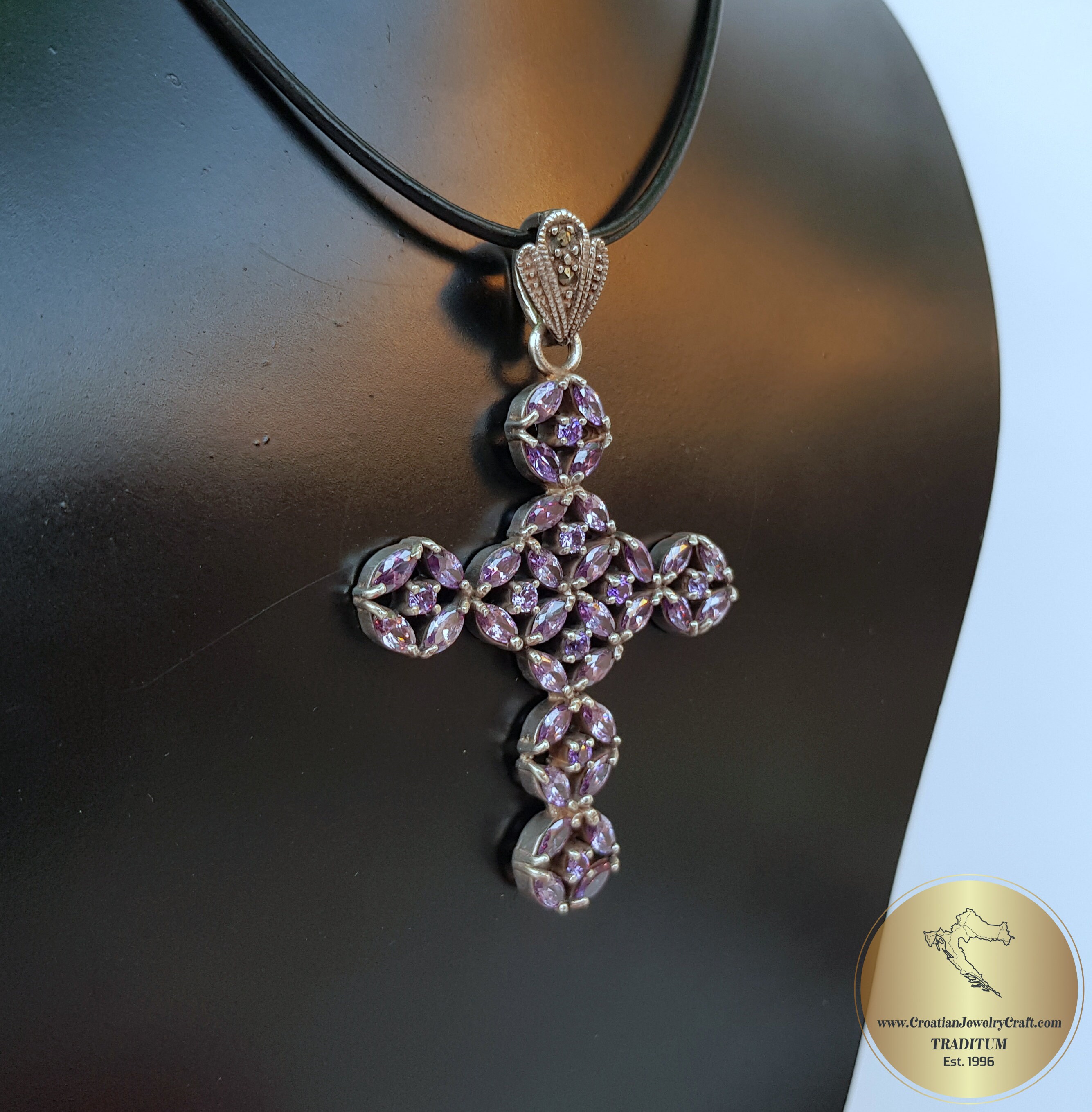 Amethyst Cross Pendant Violet Stone Cross W Marcasite Purple - Etsy ...