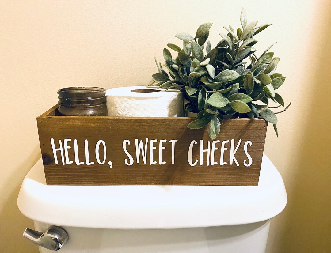 Hello Sweet Cheeks Rustic Wood Bathroom Box: Toilet Paper & Plant ...