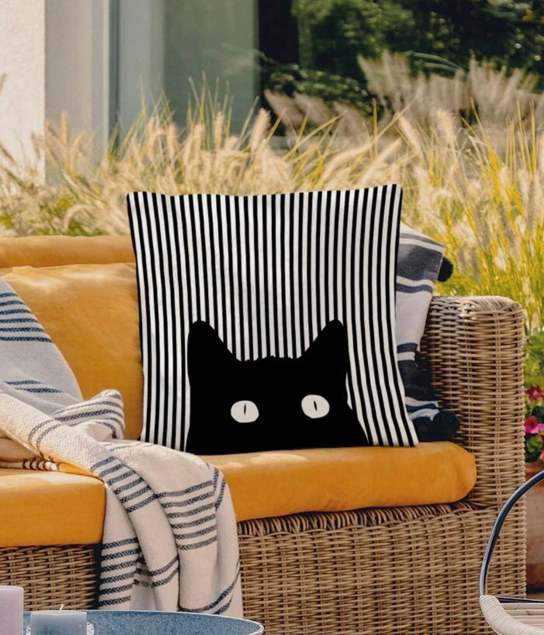 Cat Pillow Case. Black Cat Pillow Cover. Striped Pillow. Cat Lady Gift ...