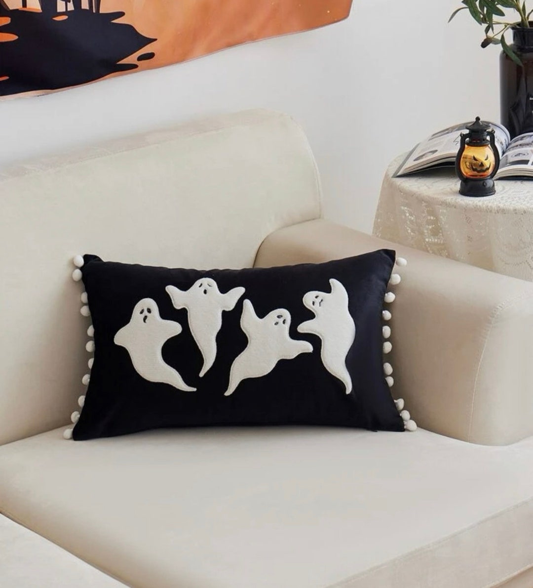 Ghost Pillow Cover. Ghost Embroidered Pillow Case. Halloween Pillow ...