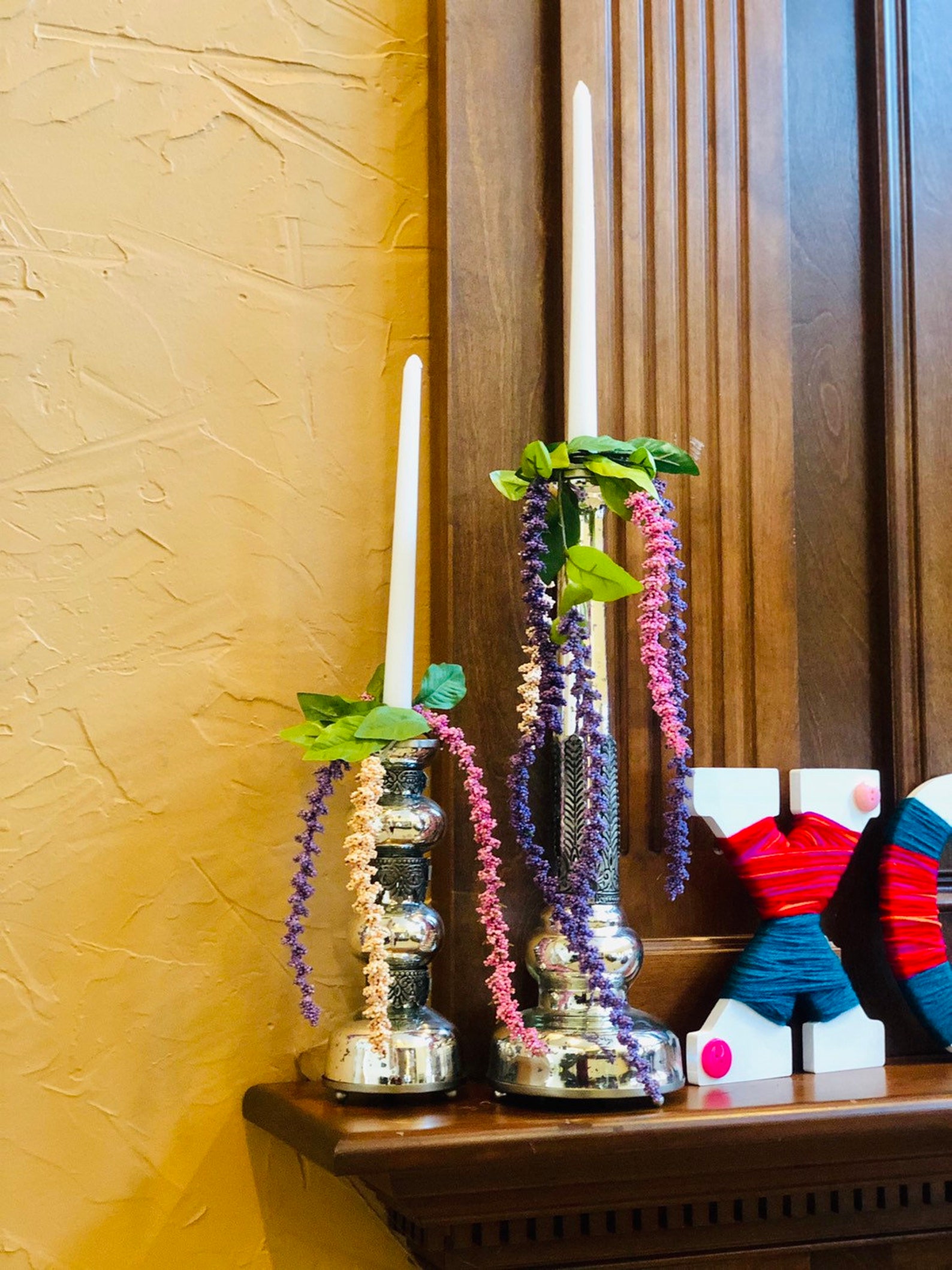 Spring Taper Candle Rings. Set of Three. Purple and Pink | Etsy