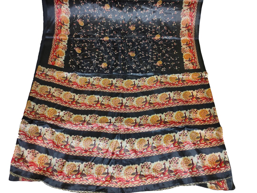 Vintage Saree Figure Work 100% Pure Silk Indian Sari , Silk Sari 5 Yard ...