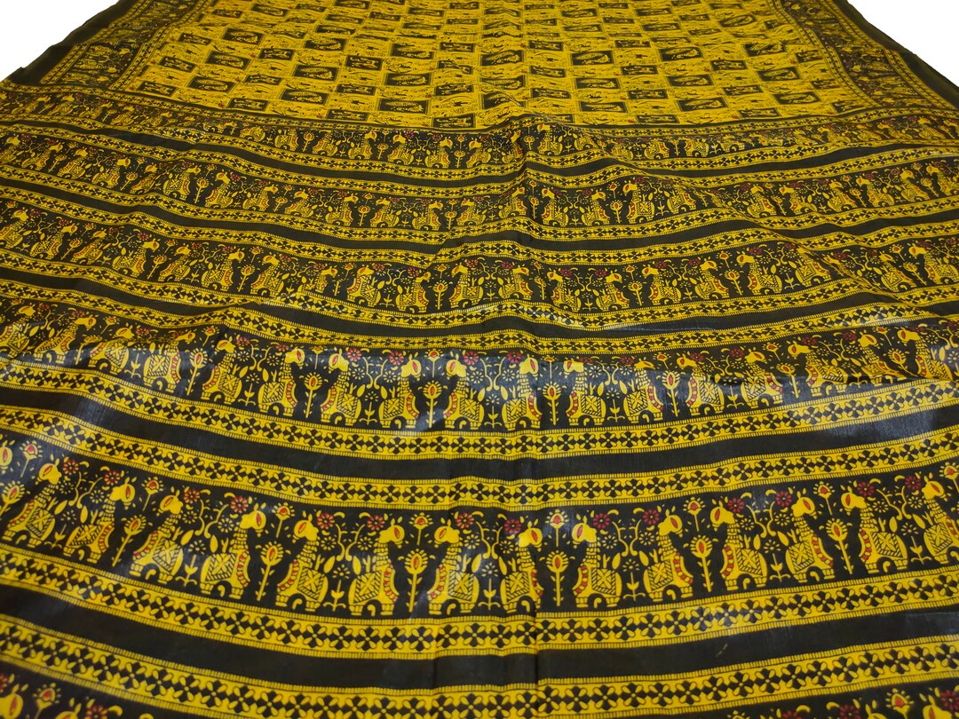 Vintage Saree Figure Work 100% Pure Silk Indian Sari , Silk Sari 5 Yard ...