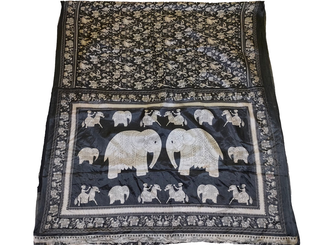 Vintage Saree Figure Work 100% Pure Silk Indian Sari , Silk Sari 5 Yard ...