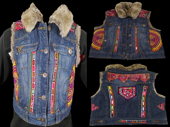Banjara Jacket Boho Denim With Fur Sleeveless Banjara - Etsy