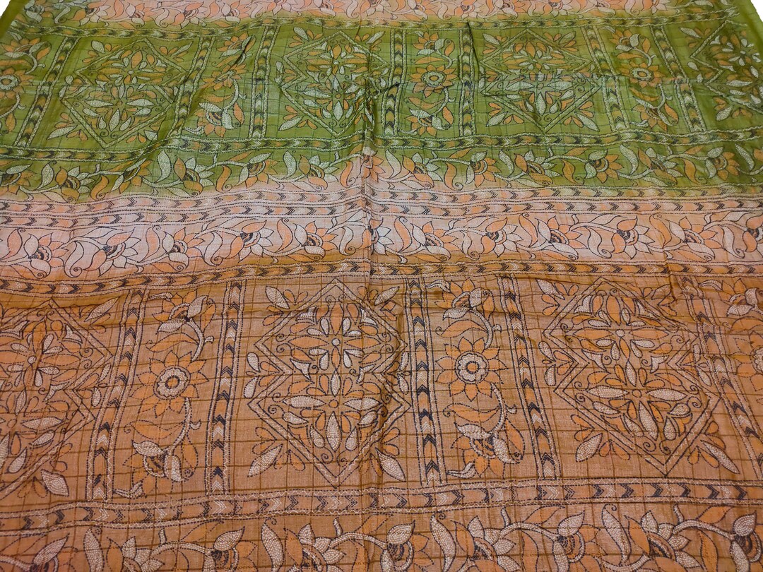 Vintage Kantha Print Work Saree , Bengal Pure Kantha Stitch Embroidered ...