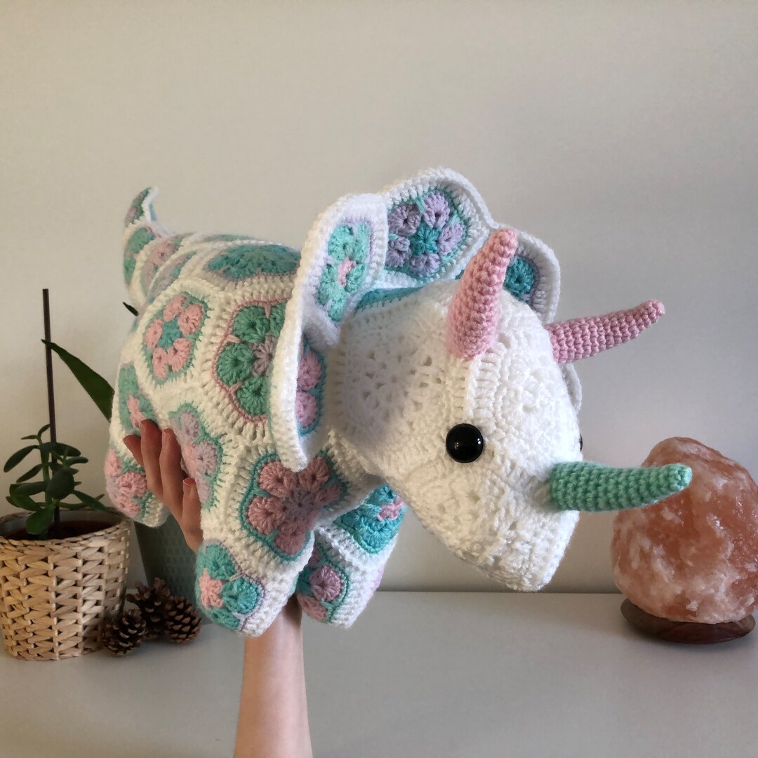 Triceratops Dinosaur Handmade Crochet Soft Toy Plushie Gift Nursery Baby Cuddle Unique Animal ...