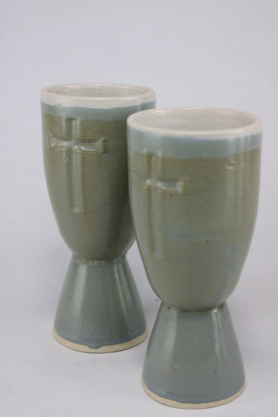 2 Small Stoneware Goblets With Cross - Etsy