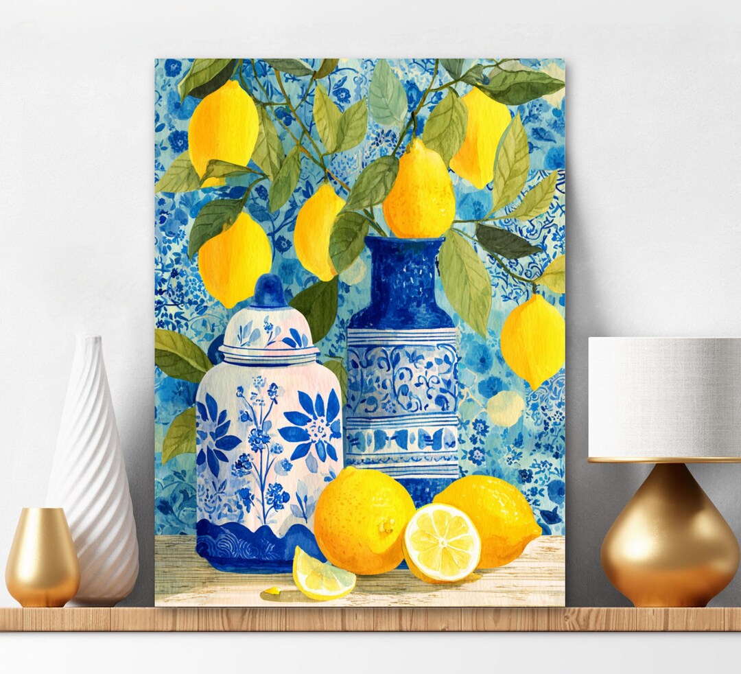 Paint by Numbers Kit for Adults Lemons and Blue Chinoiserie Pots, Lemon ...