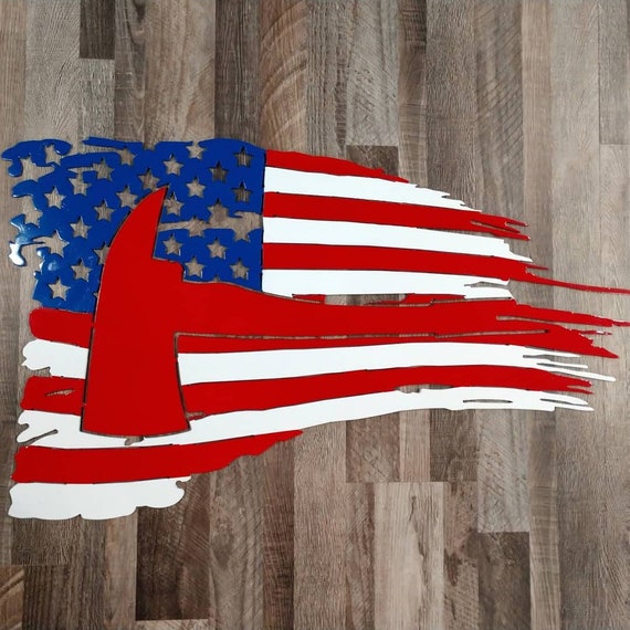 Tattered Metal American Fire Fighters Flag | Etsy