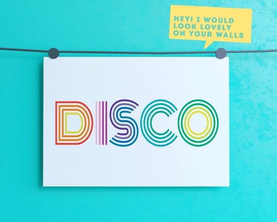Colourful Disco Typography Printable Art | Etsy