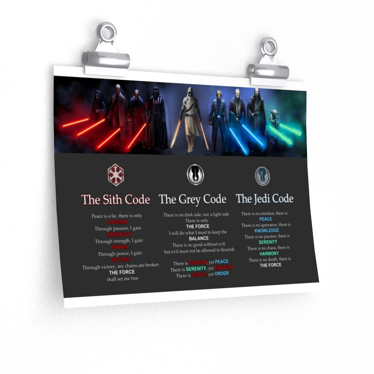 Star Wars Sith and Jedi Code Posters Star Wars Sith | Etsy