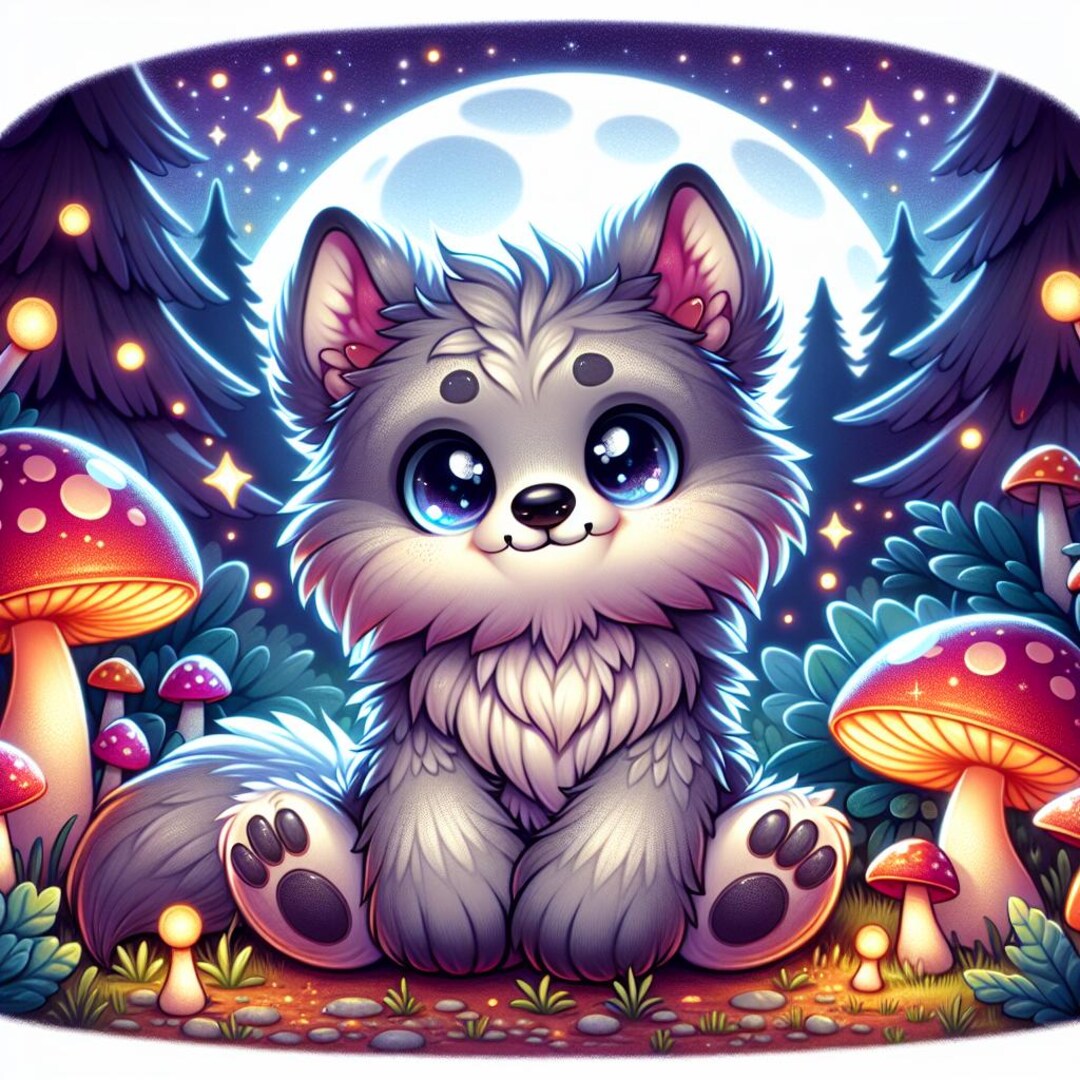 Whimsical Halloween Werewolf Monster Digital Art Print - Cute Moonlit ...