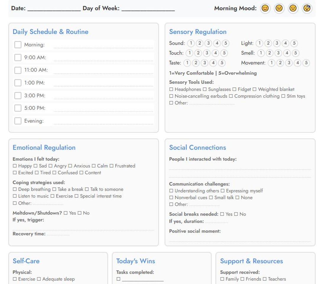 Autism Empowerment Planner: Daily Sensory & Emotional Tracker (PDF) - Etsy