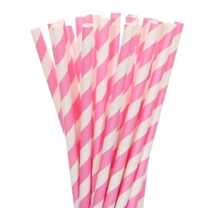 100 Piece Pink White Paper Drinking Straws Biodegradable Eco-friendly ...