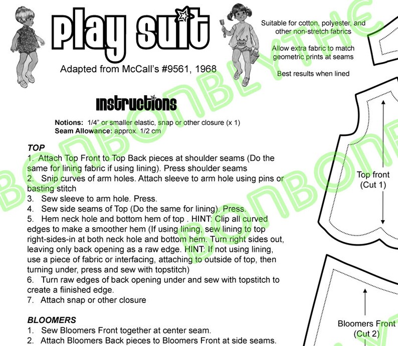 Blythe Doll Play Suit Sewing Pattern - Etsy