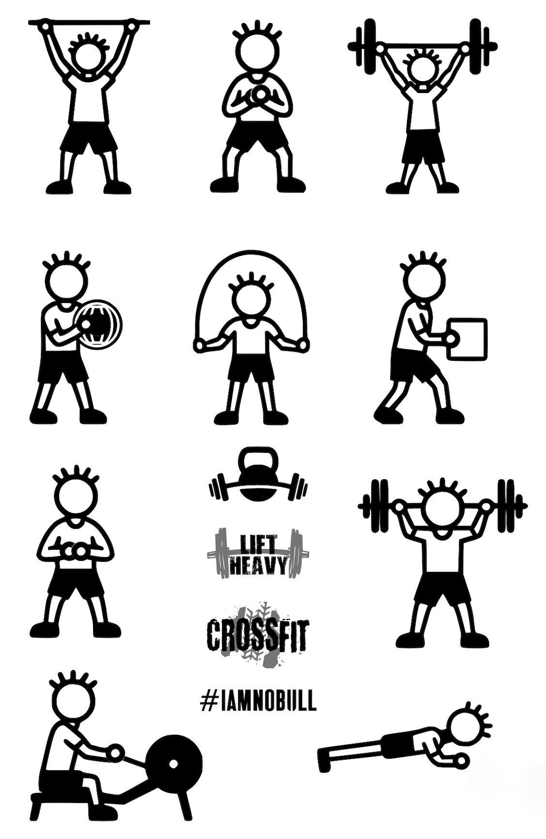 Crossfit Stickers | Male Fitness Stick Figure Sticker Sheet | Workout ...