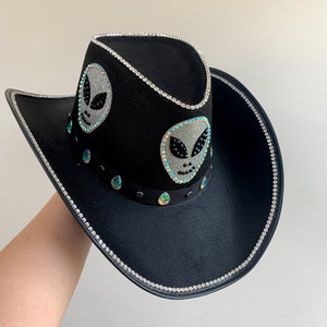 Space Cowboy Hat • Rhinestone Alien Cowboy Hat • Black Stetson ...