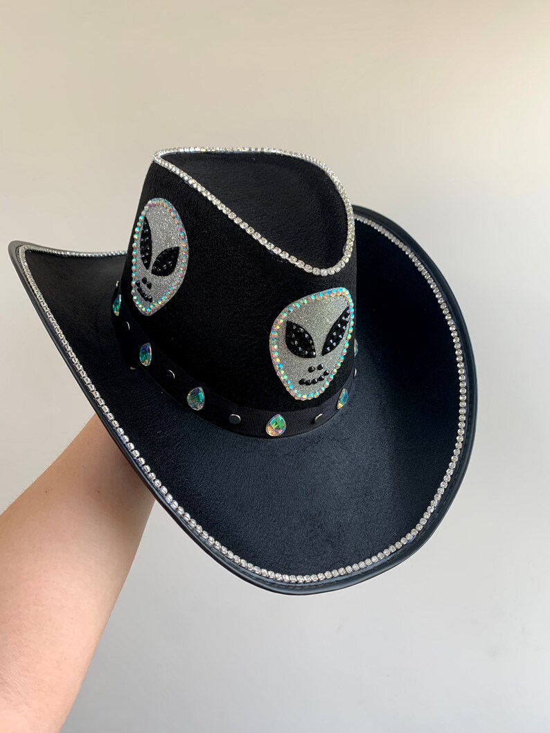 Space Cowboy Hat Rhinestone Alien Cowboy Hat Black Stetson - Etsy