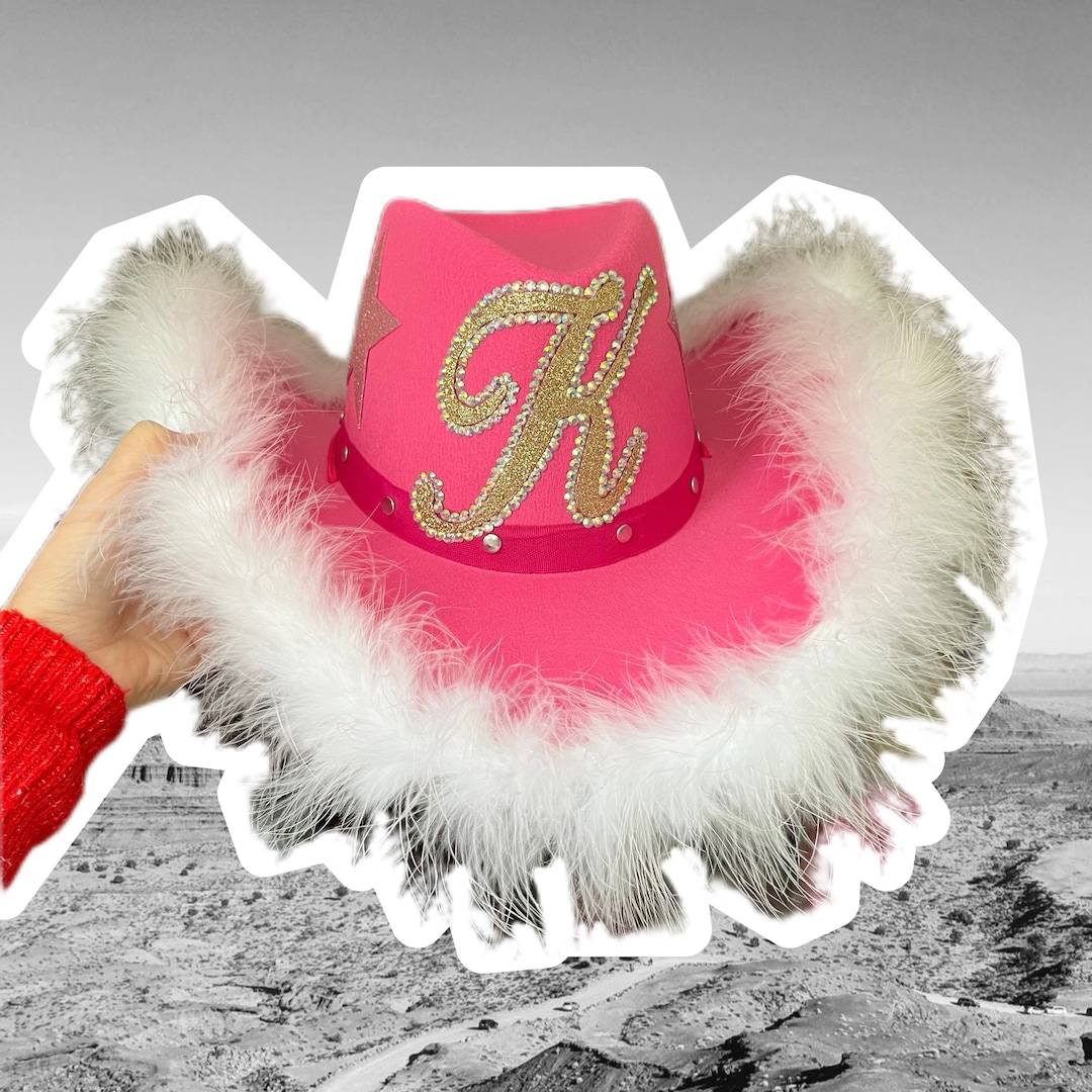 Personalised Hot Pink Cowboy Hat • Fur Trim Rhinestone Stetson ...