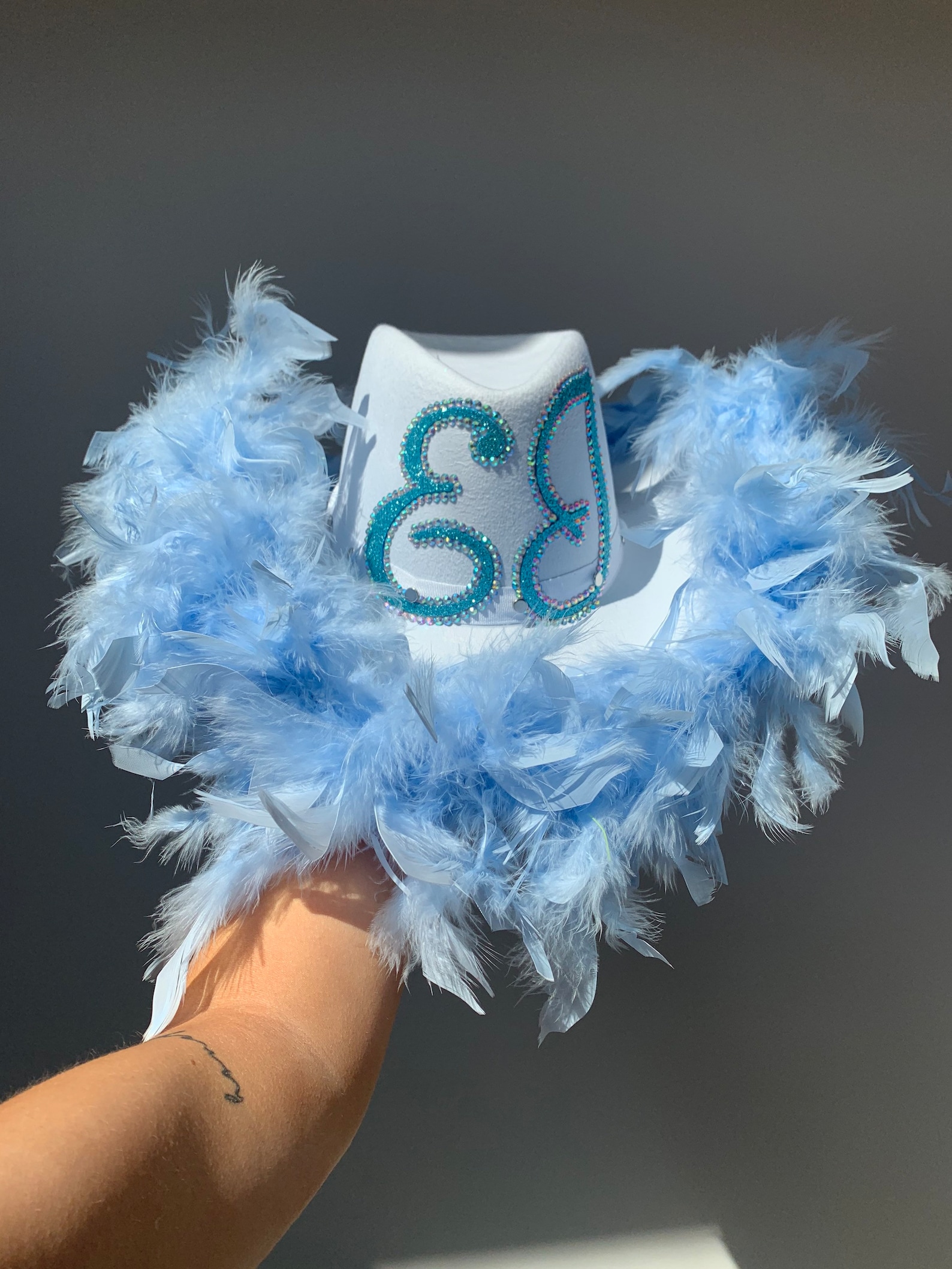 The Harry Hat Rhinestone Cowboy Hat Feather Boa Cowgirl - Etsy