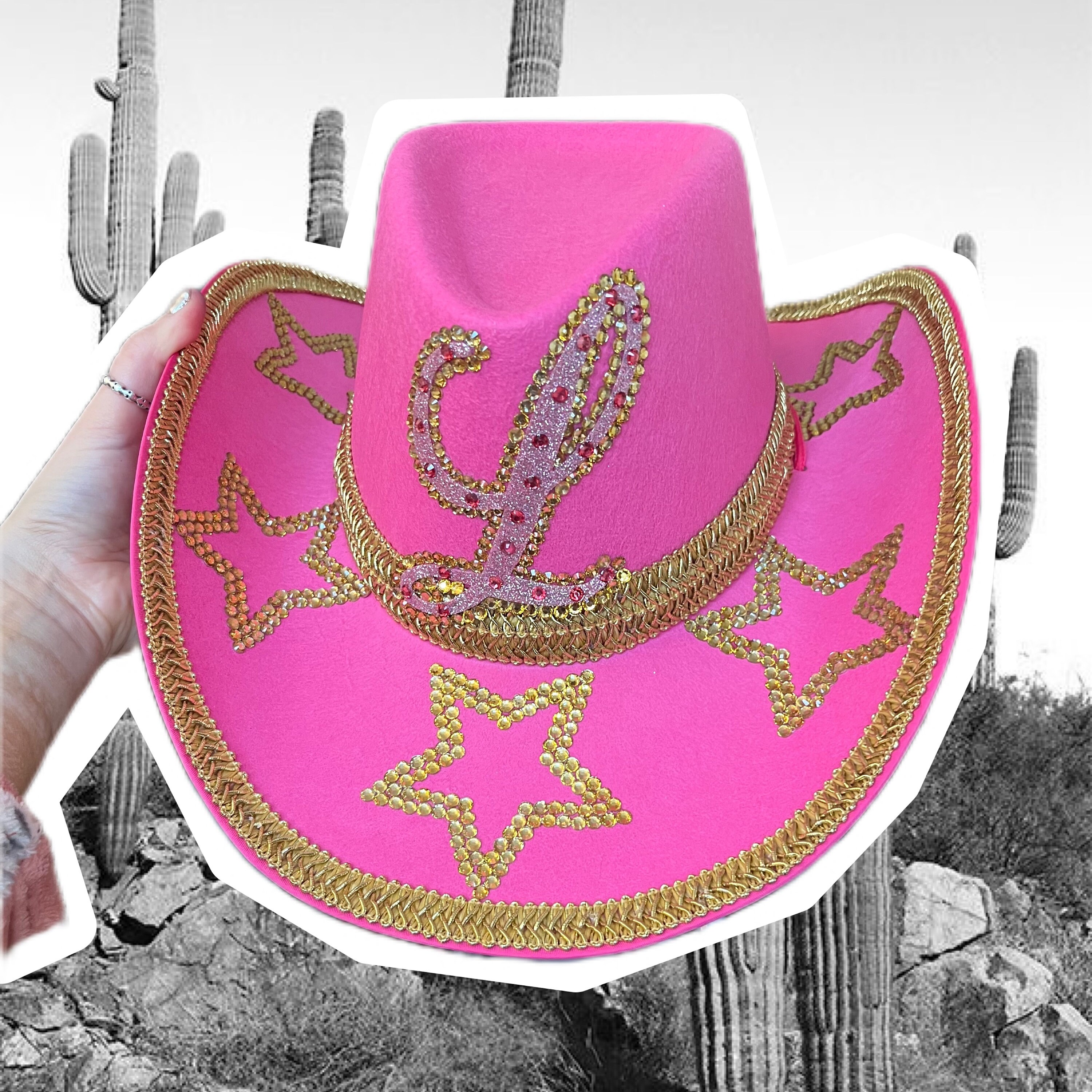 Pink Rhinestone Star Cowboy Hat: Personalized Bachelorette Party ...