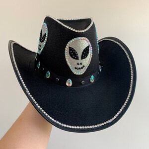 Space Cowboy Hat • Rhinestone Alien Cowboy Hat • Black Stetson ...