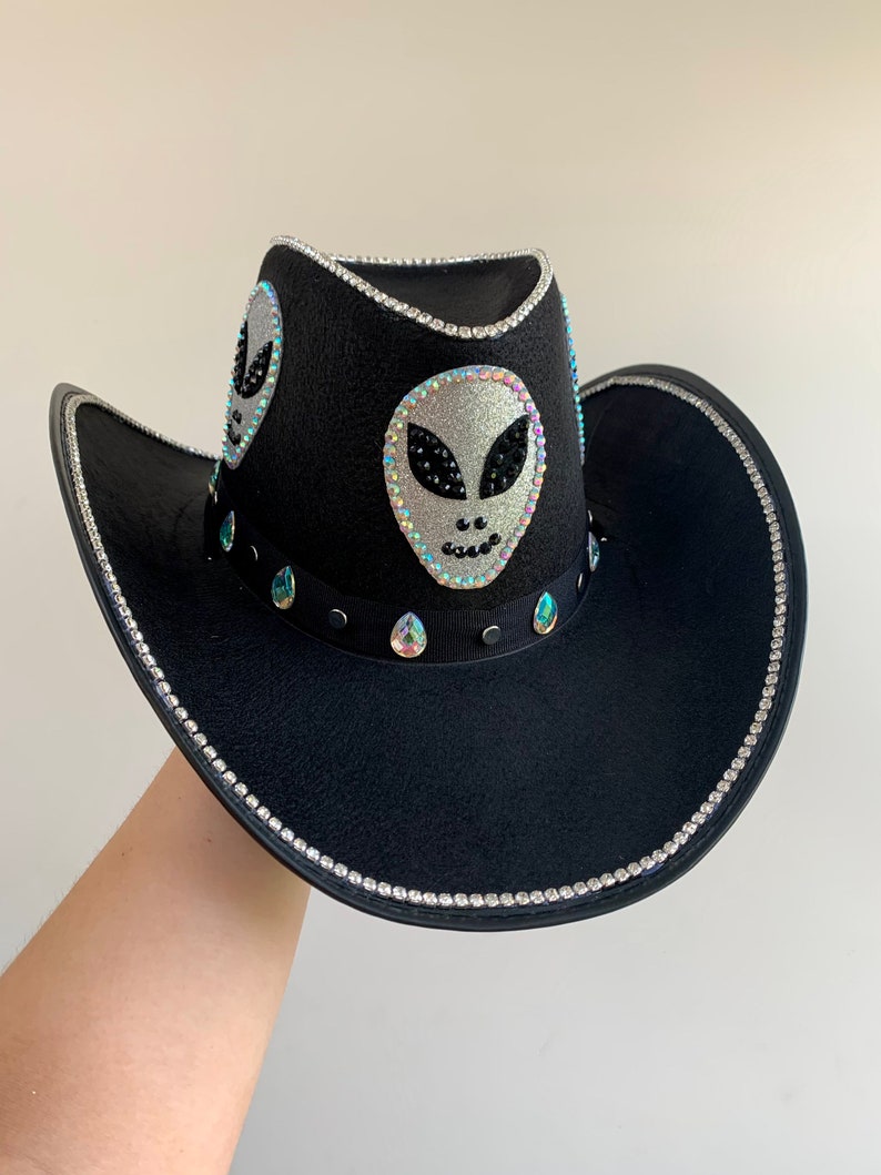 Space Cowboy Hat Rhinestone Alien Cowboy Hat Black Stetson - Etsy