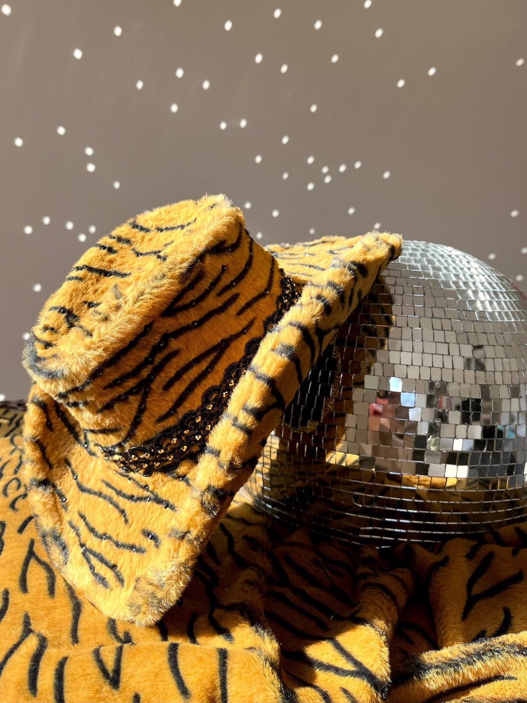 Tiger Print Fur Cowboy Hat • Furry Cowgirl Hat • Festival Cowboy Hat ...