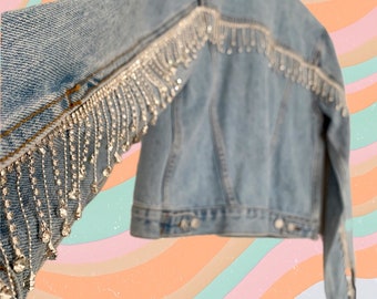 Rhinestone Fringe Denim Jacket - Etsy UK