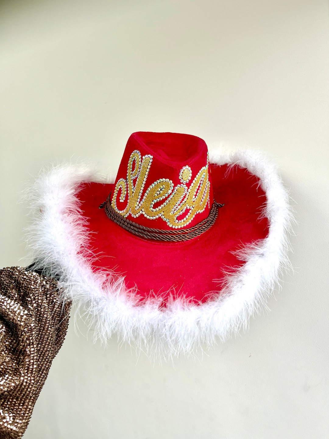 Christmas ‘sleigh’ Cowboy Hat • Red Velvet and White Feather Trim ...