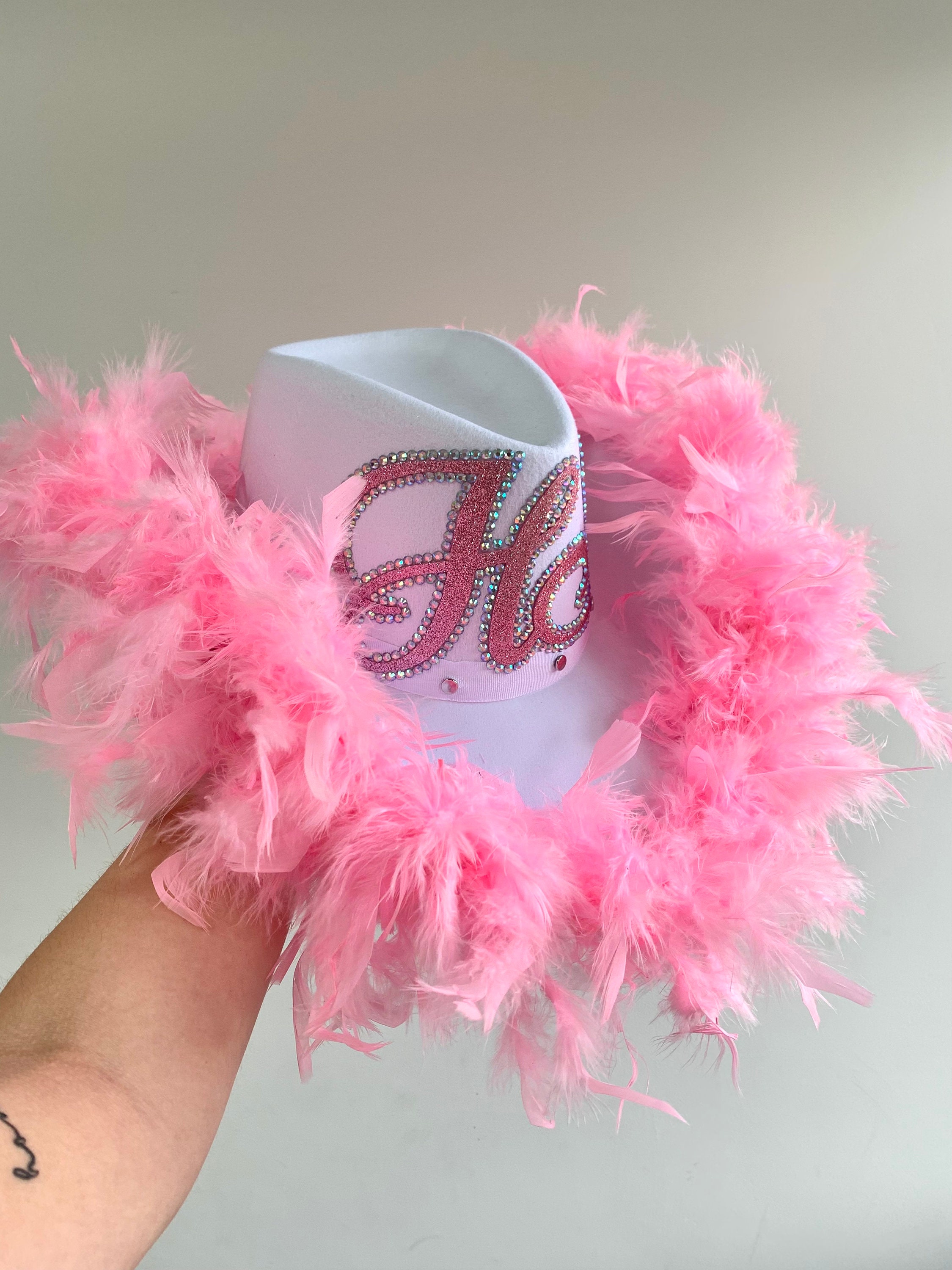 The Harry Hat Rhinestone Cowboy Hat Feather Boa Cowgirl - Etsy