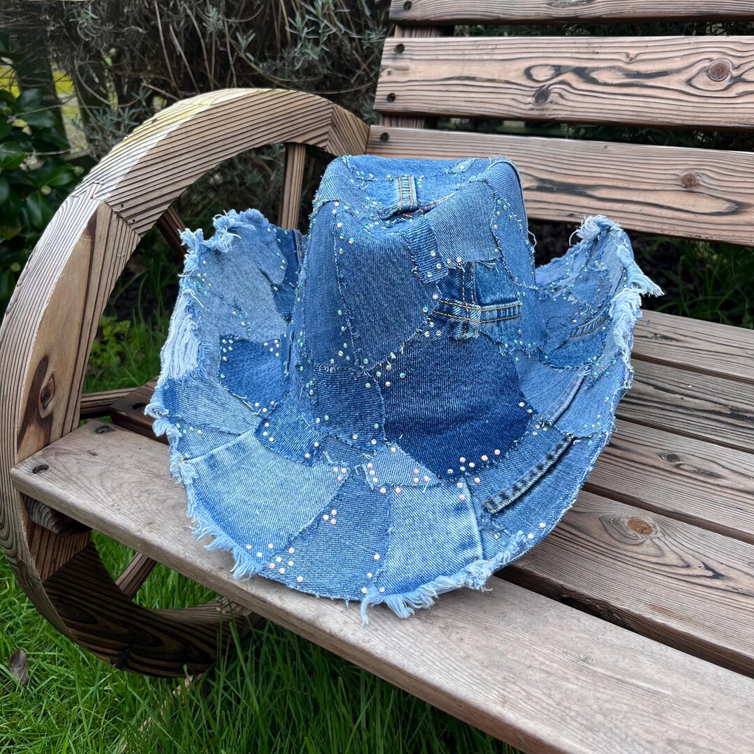 Rhinestone Denim Cowboy Hat • Festival Cowboy Hat • Stetson Hat ...