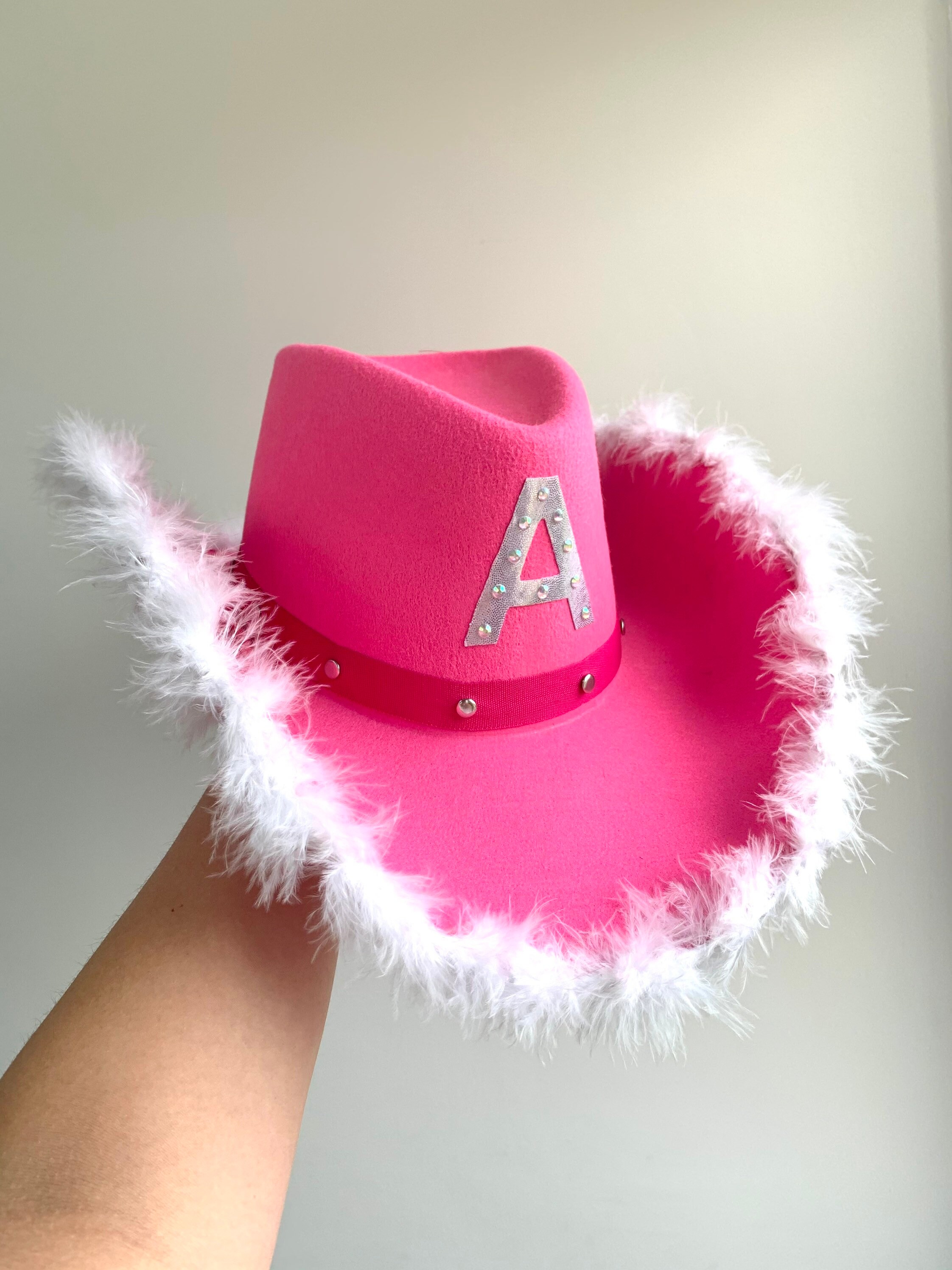 Personalised Hot Pink Cowboy Hat Fur Rimmed Rhinestone | Etsy