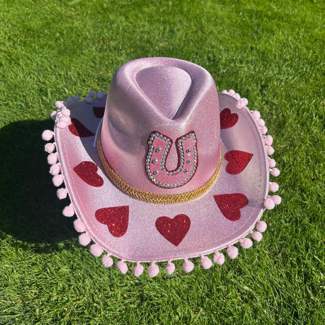 Baby Pink and Red Lover Cowboy Hat • Festival Cowgirl Hat • Pink Cowboy ...
