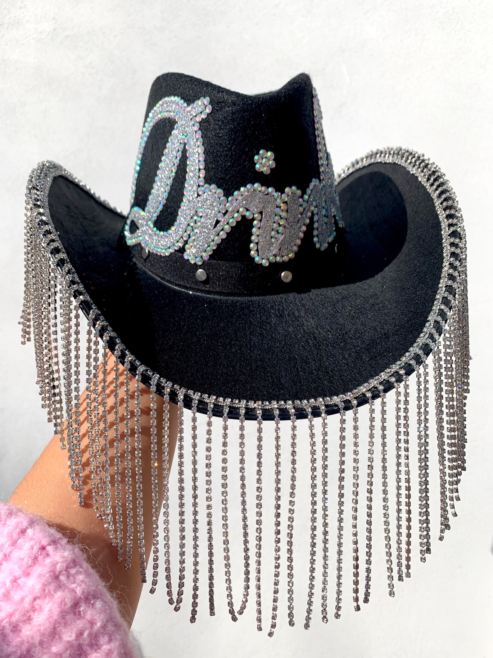 Personalised Rhinestone Cowboy Hat Black Rhinestone Fringe - Etsy