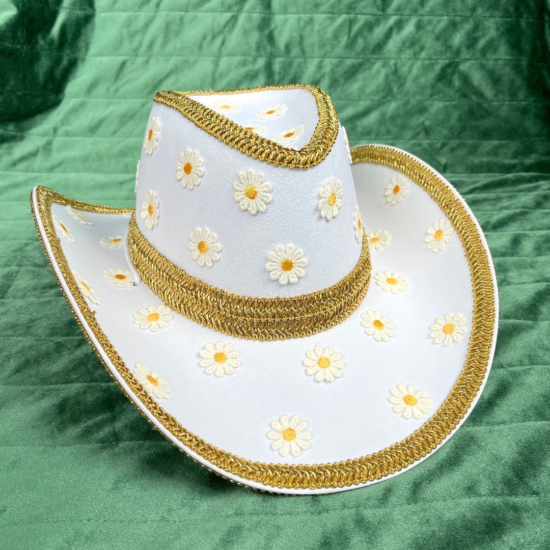 White Daisy Cowboy Hat • Flower Power Daisy Hat • Flower Festival ...