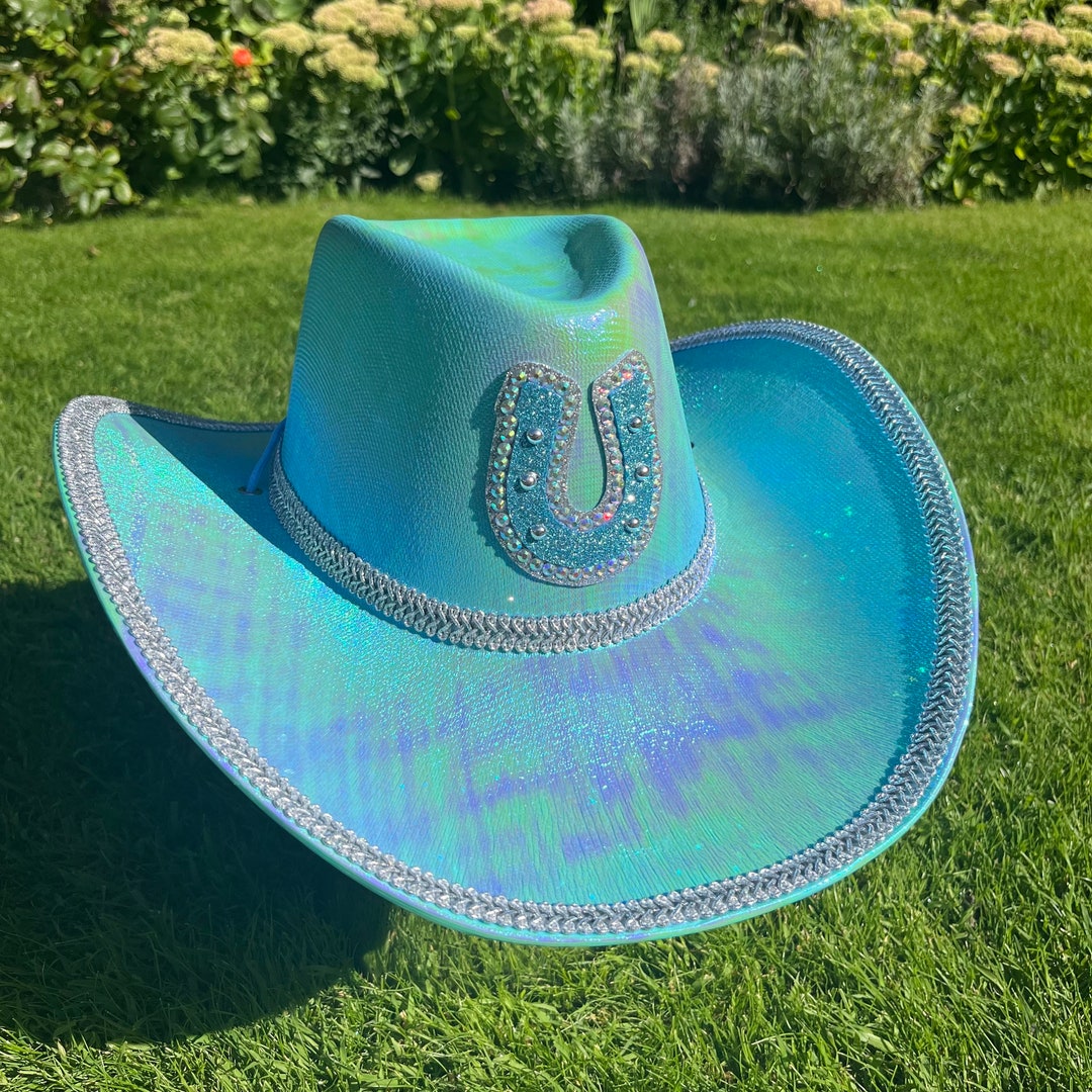 Metallic Blue Horseshoe Cowboy Hat • Blue Cowboy Hat • Rhinestone ...